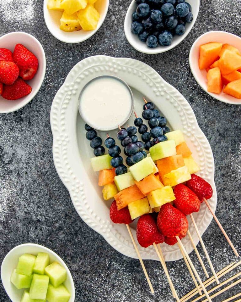 Rainbow Fruit Skewers with Yogurt Dip - Craving Home Cooked