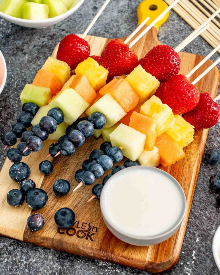 Rainbow Fruit Skewers With Yogurt Dip Craving Home Cooked