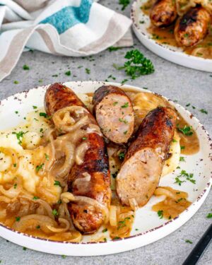 Bangers And Mash With Onion Gravy - Craving Home Cooked