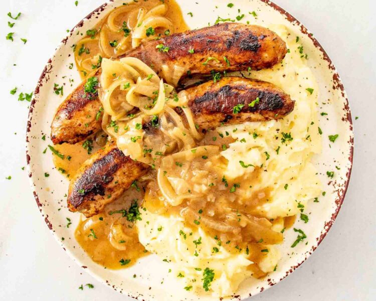 Bangers And Mash With Onion Gravy - Craving Home Cooked
