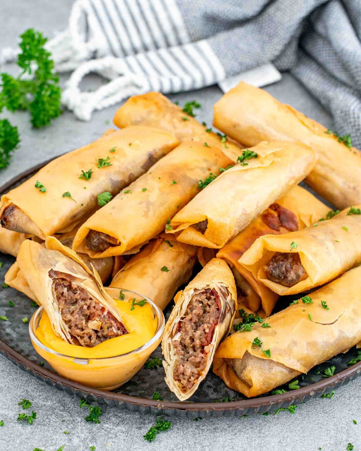 Bacon Cheeseburger Egg Rolls - Craving Home Cooked